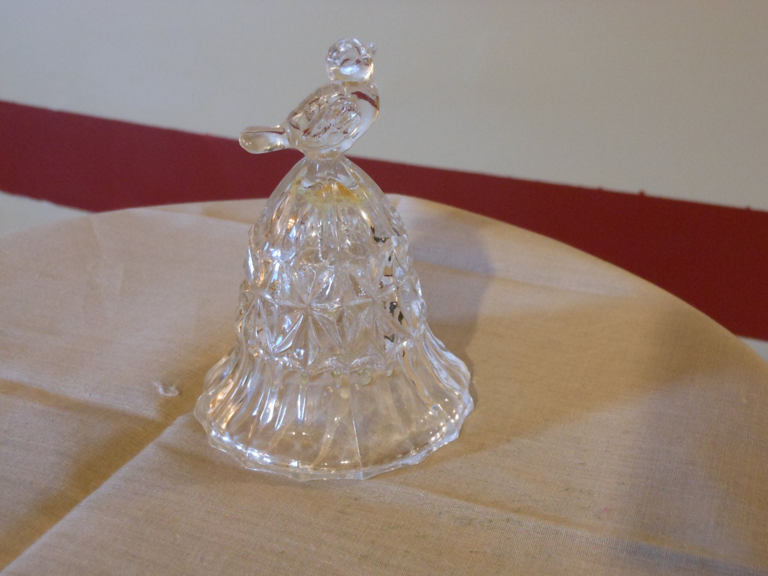 Crystal Cut Clear Glass Bell with Small Singing Bird Finial