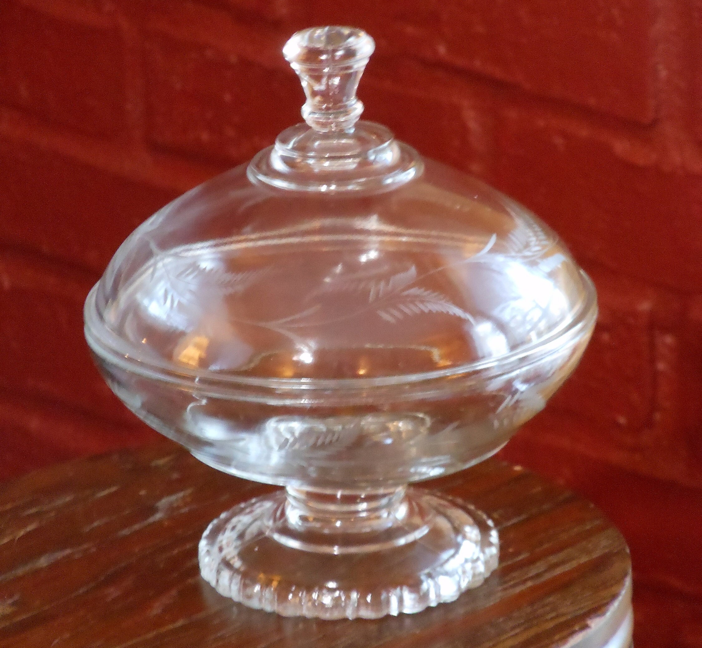Etched Clear Glass Candy Dish
