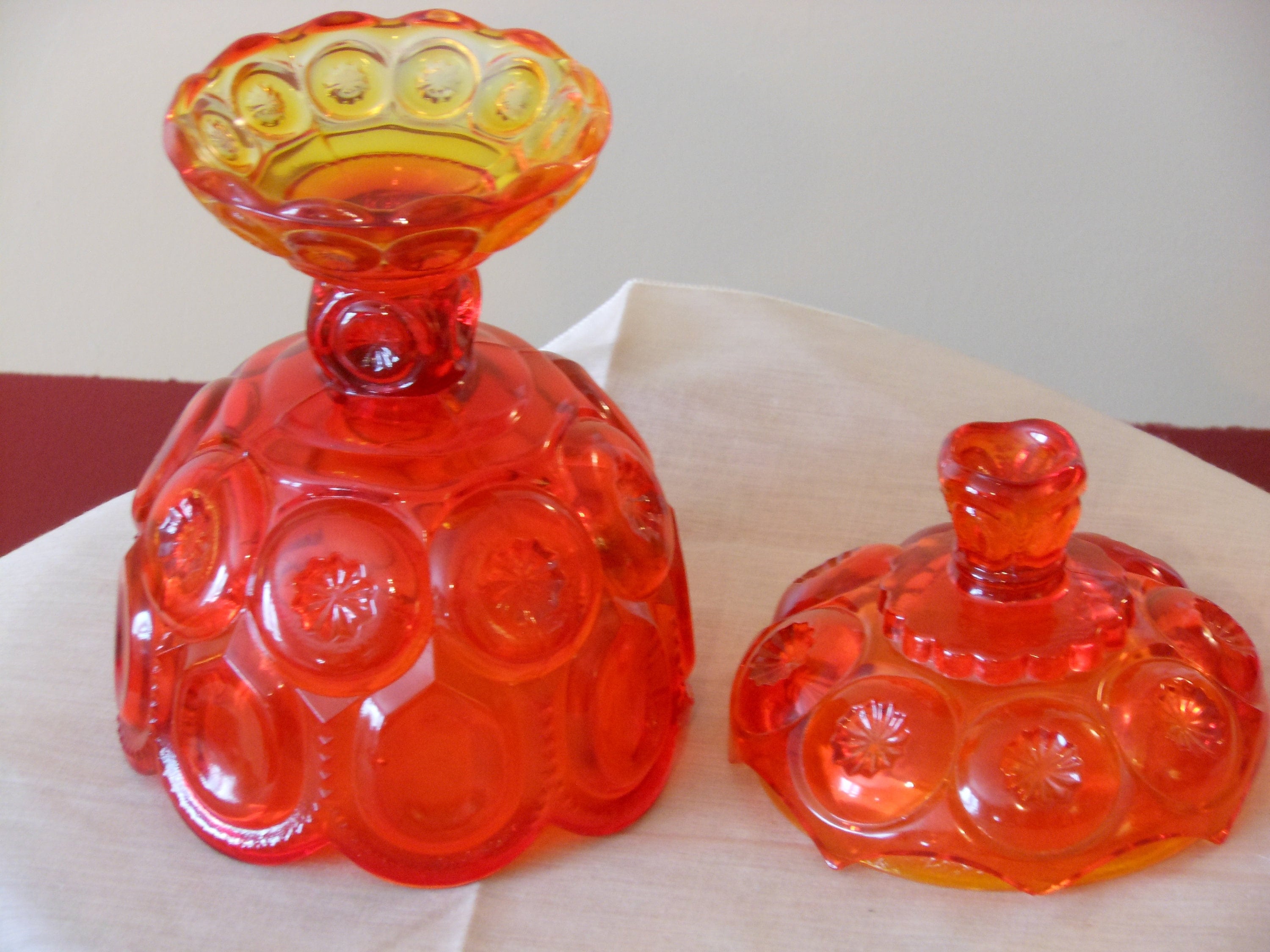 Tangerine Glass Candy Dish and Lid