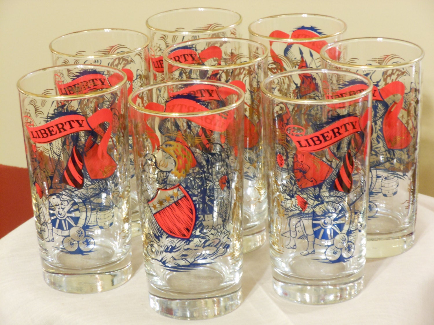 Set of Eight Sears Gift Glassware 12.5 oz. Libbey Spirit of '76 Glasses