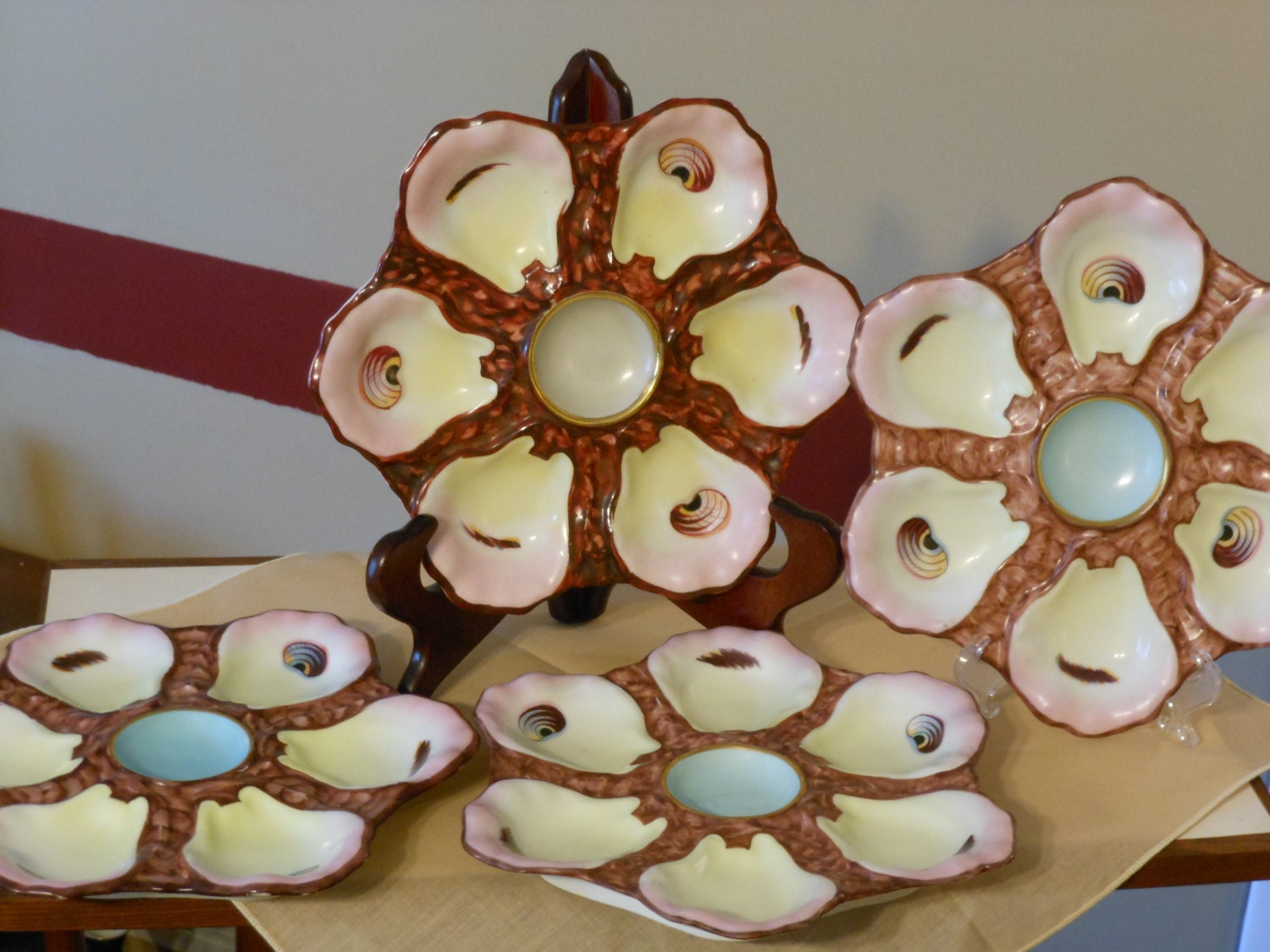 Four Antique Limoges Porcelain Newton Pattern Six-Well Oyster Plates #765