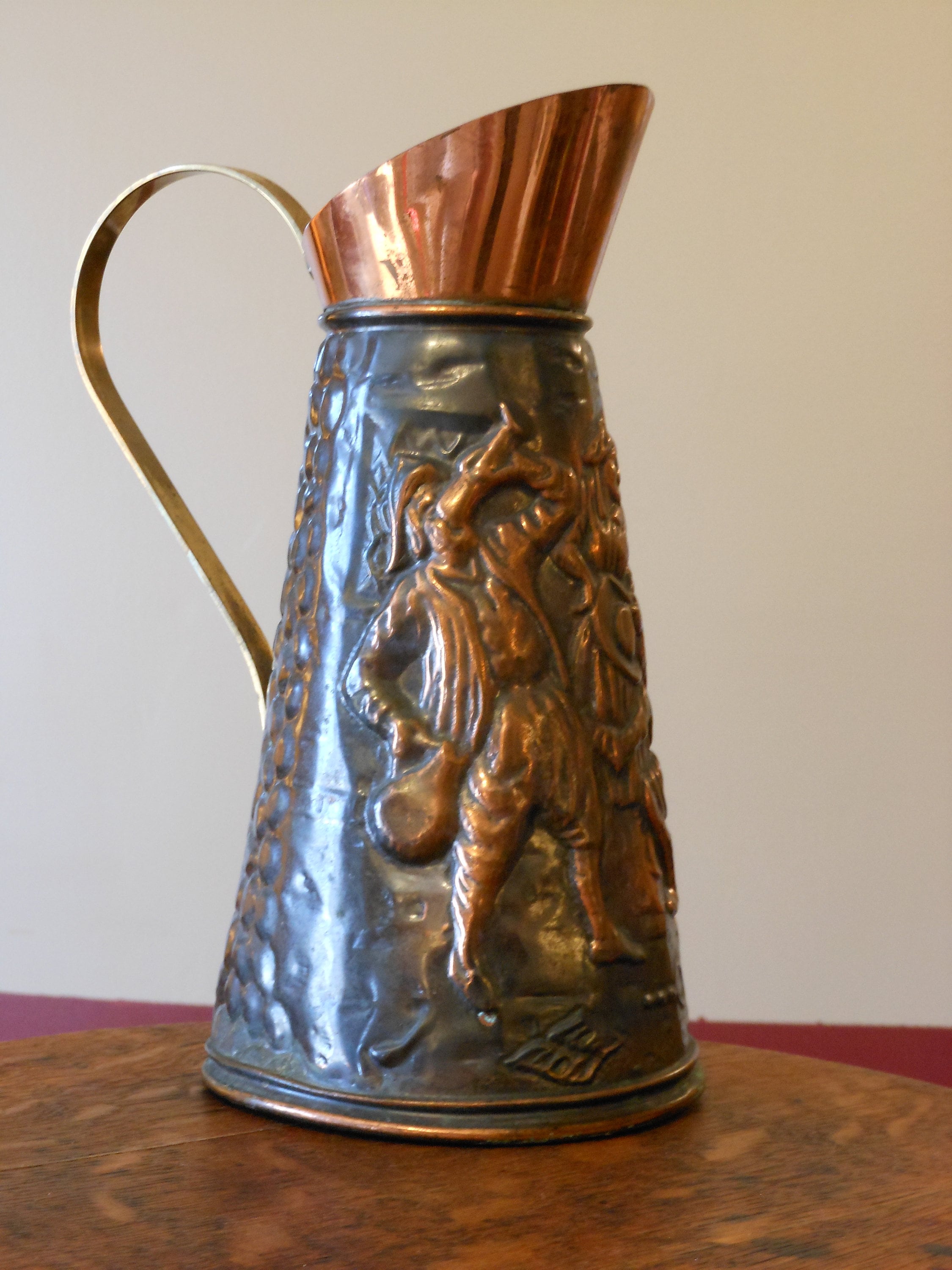Vintage Embossed Solid Copper Dutch Pitcher