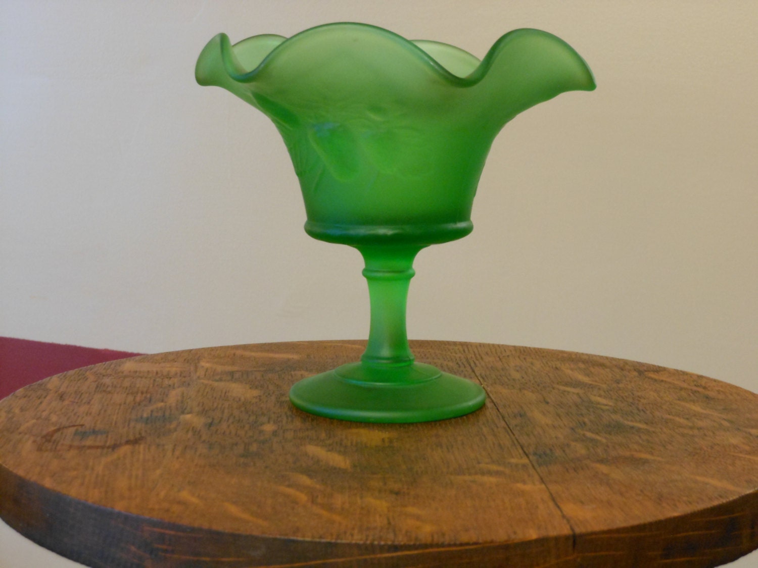Small Frosted Green Glass Compote