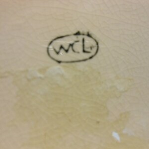 Ornate WCL Pitcher Vase, Vanilla and Dark Blue. Floral and Bead Design ...