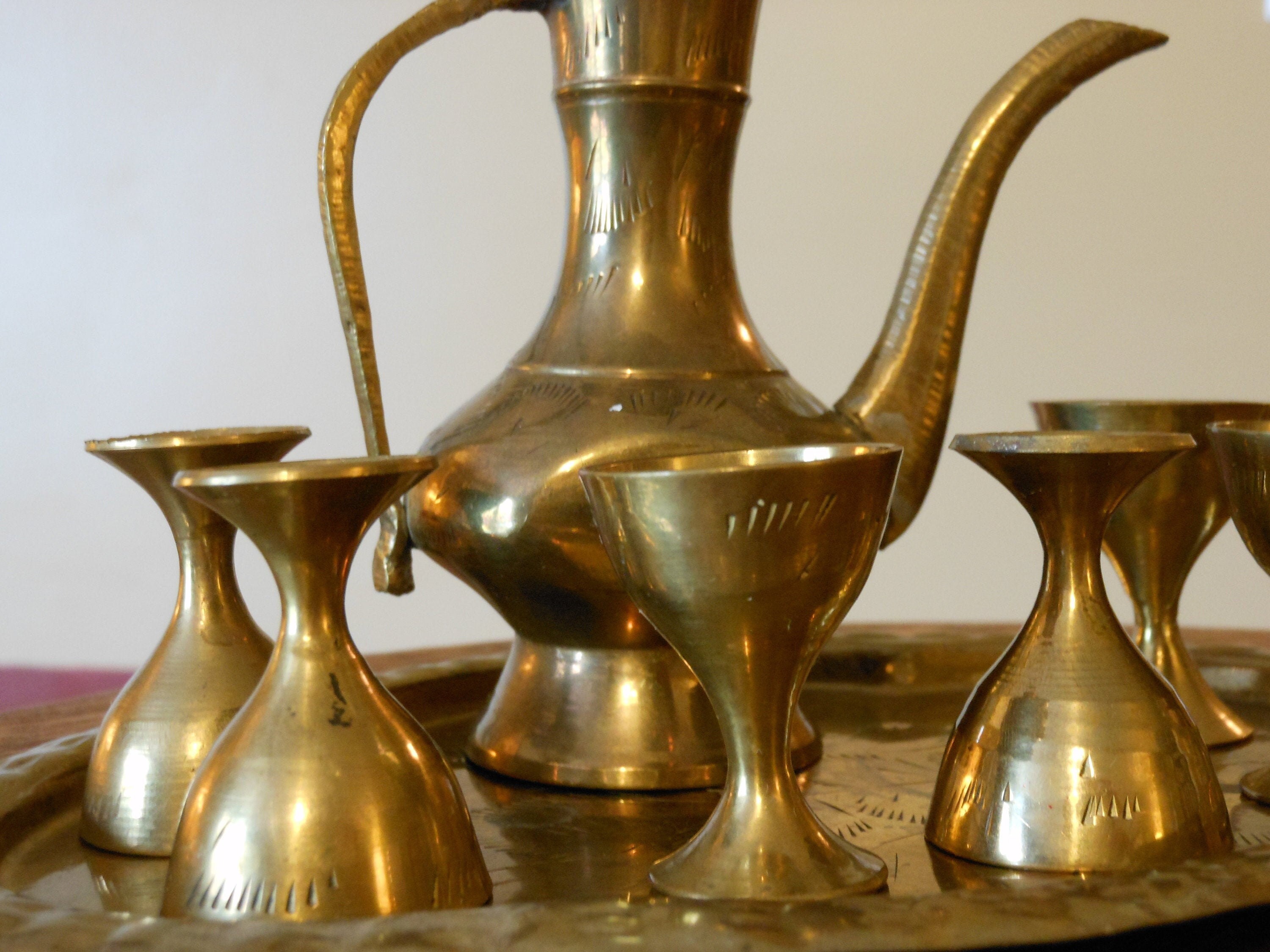 Miniature Set: Brass Dallah, Tray and Cups