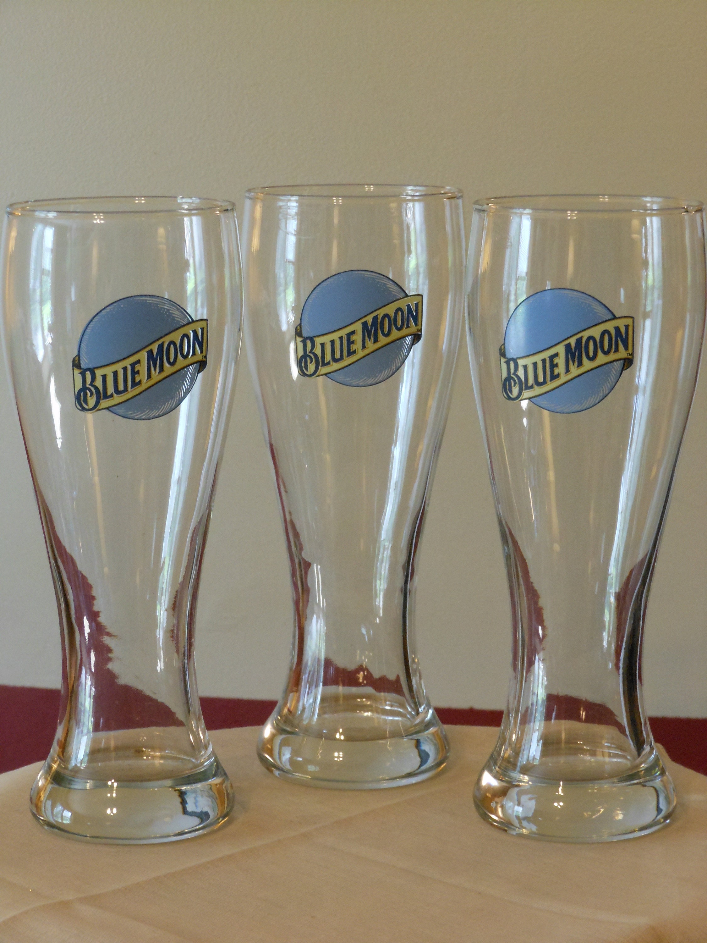 Three Blue Moon Pilsner Glasses