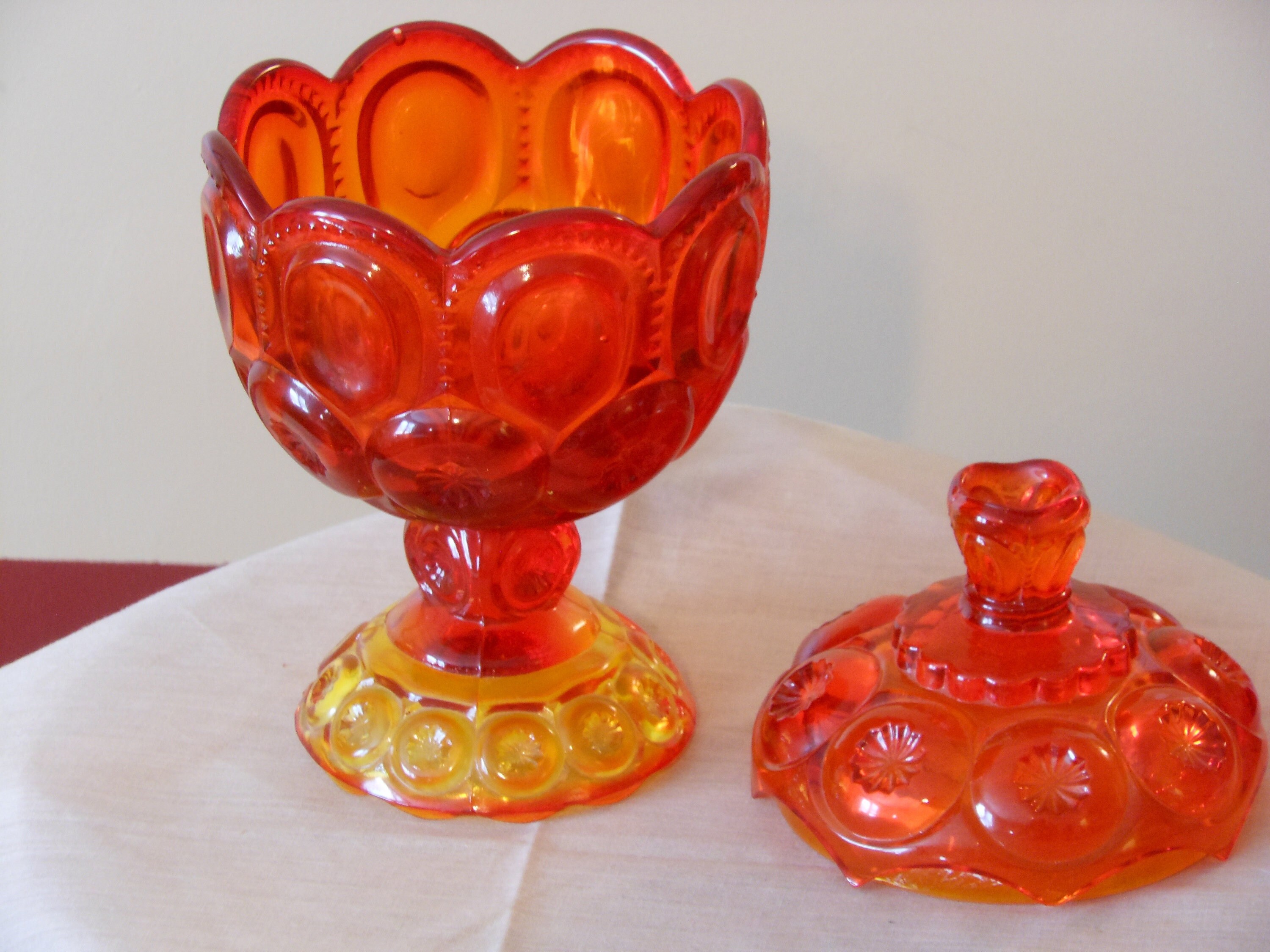 Tangerine Glass Candy Dish and Lid