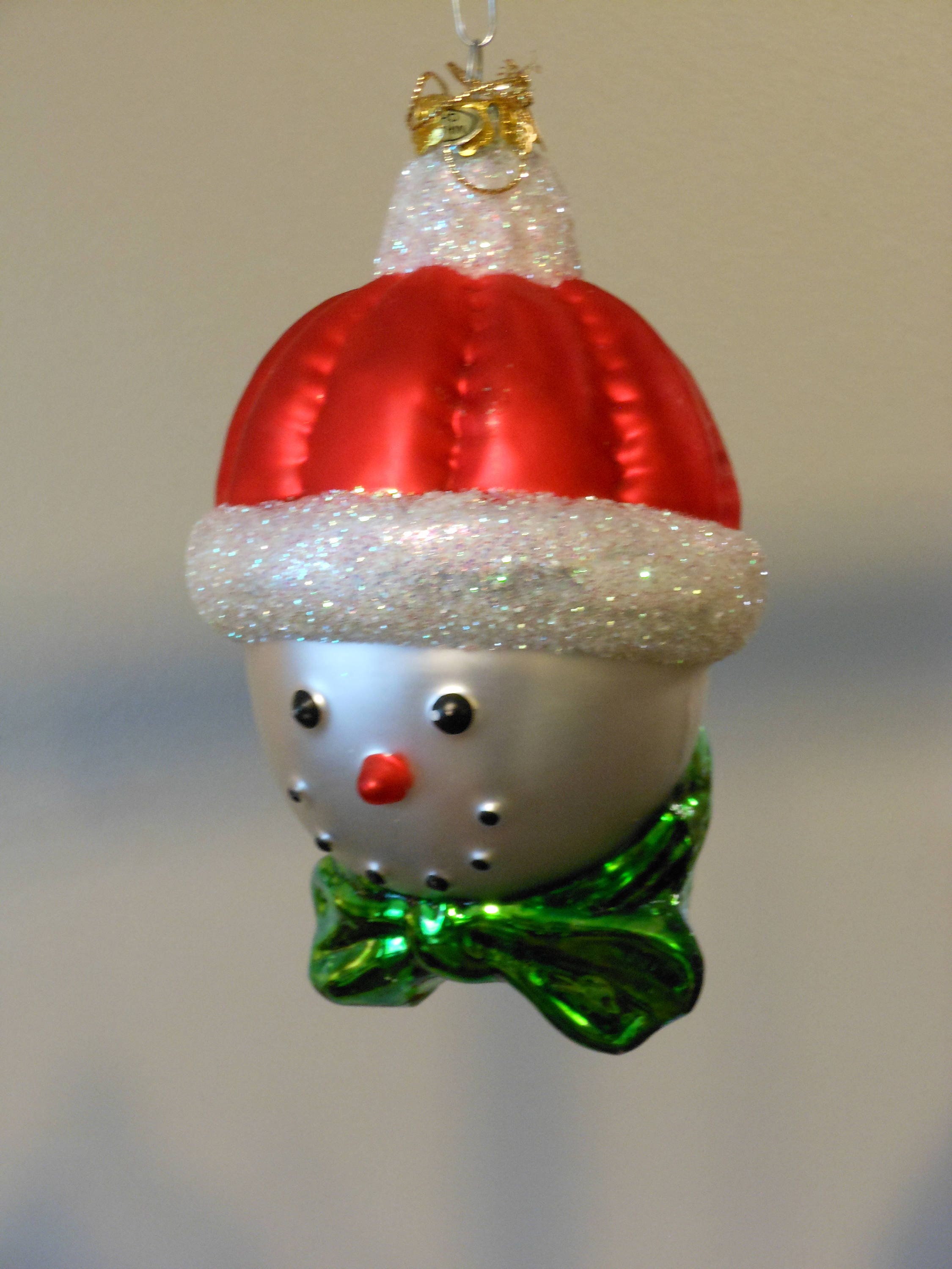 Two Large Glass Snowman Head Christopher Radko Christmas Ornaments