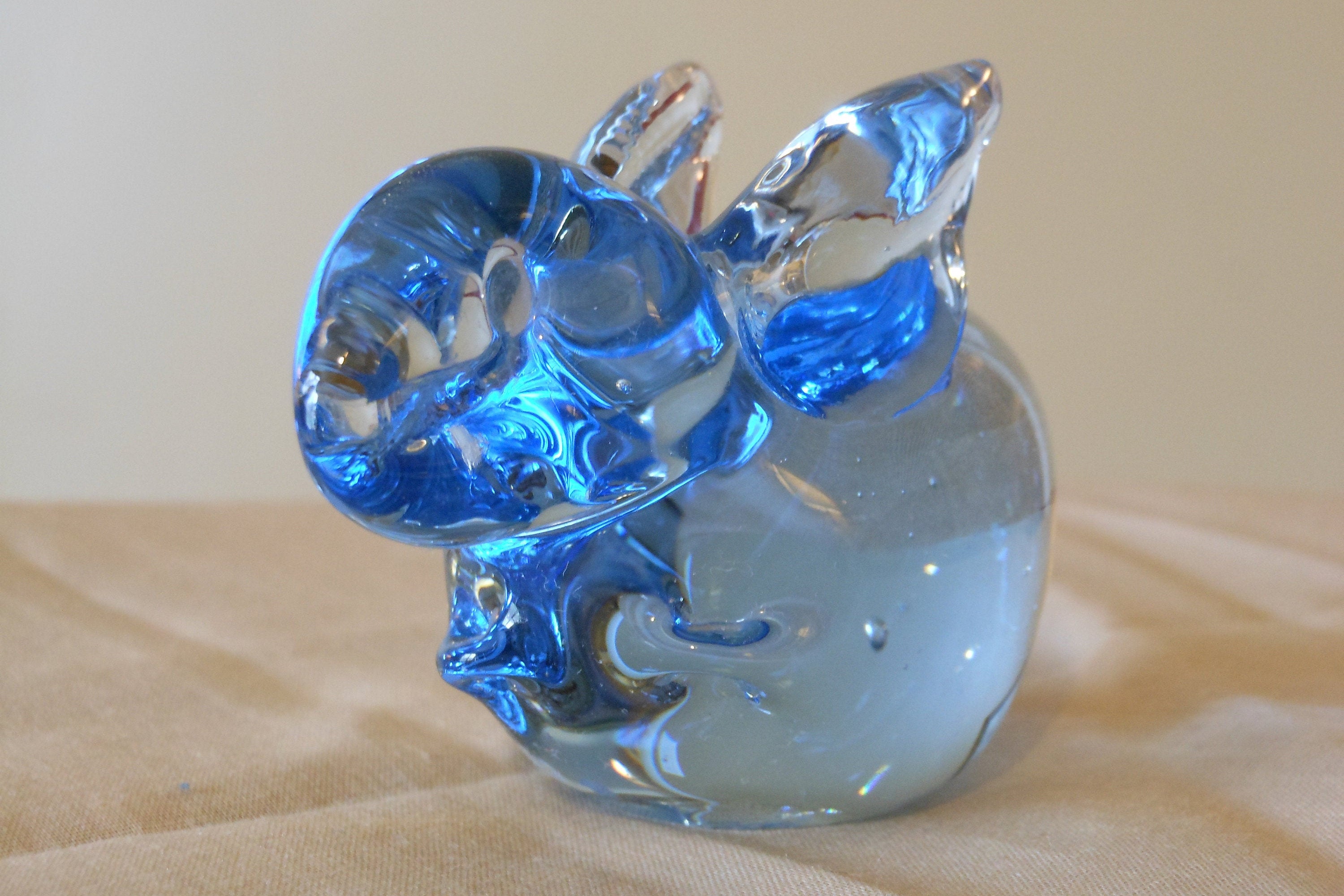 Hand Blown Blue Glass Bunny Paperweight