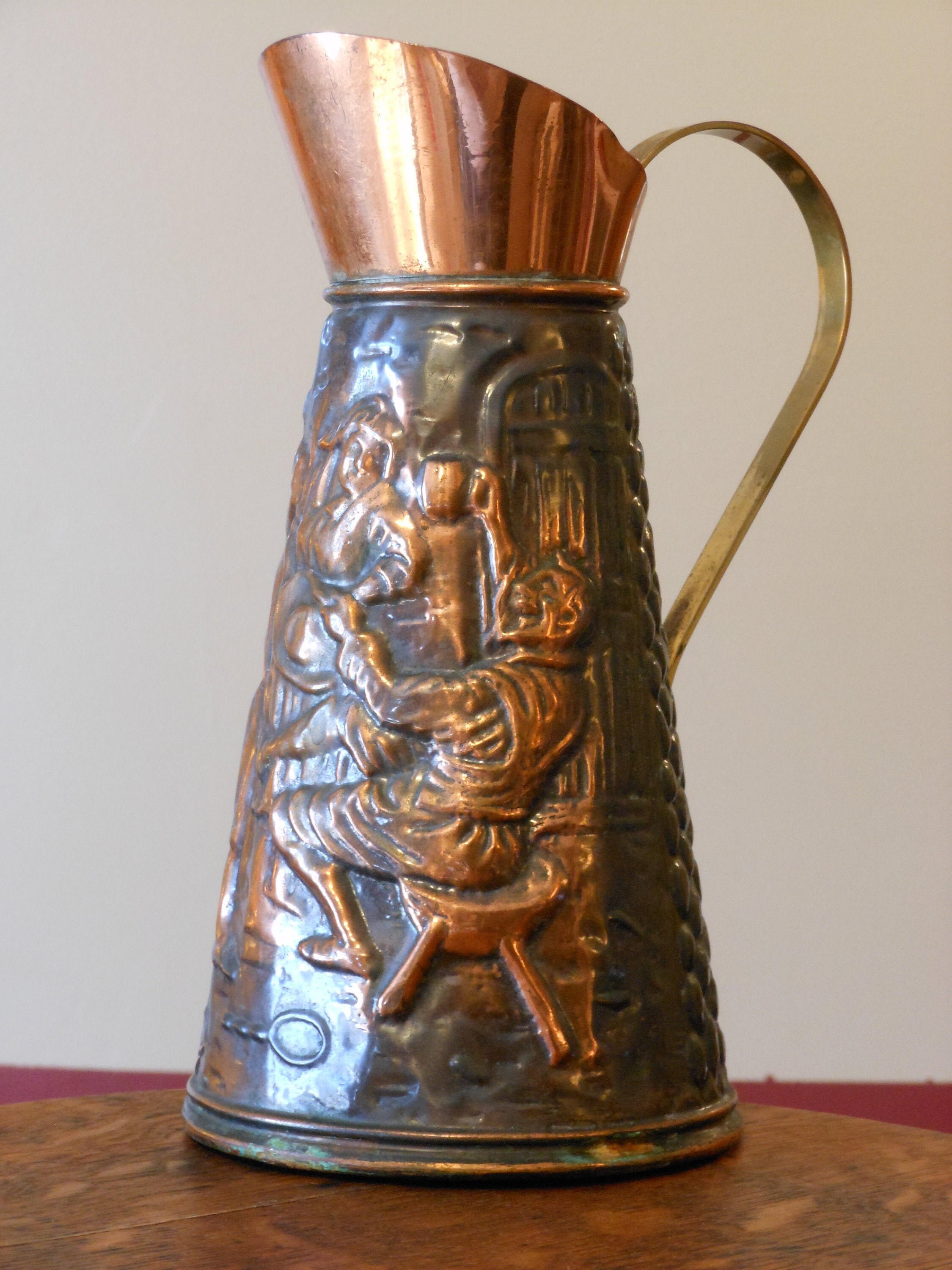 Vintage Embossed Solid Copper Dutch Pitcher