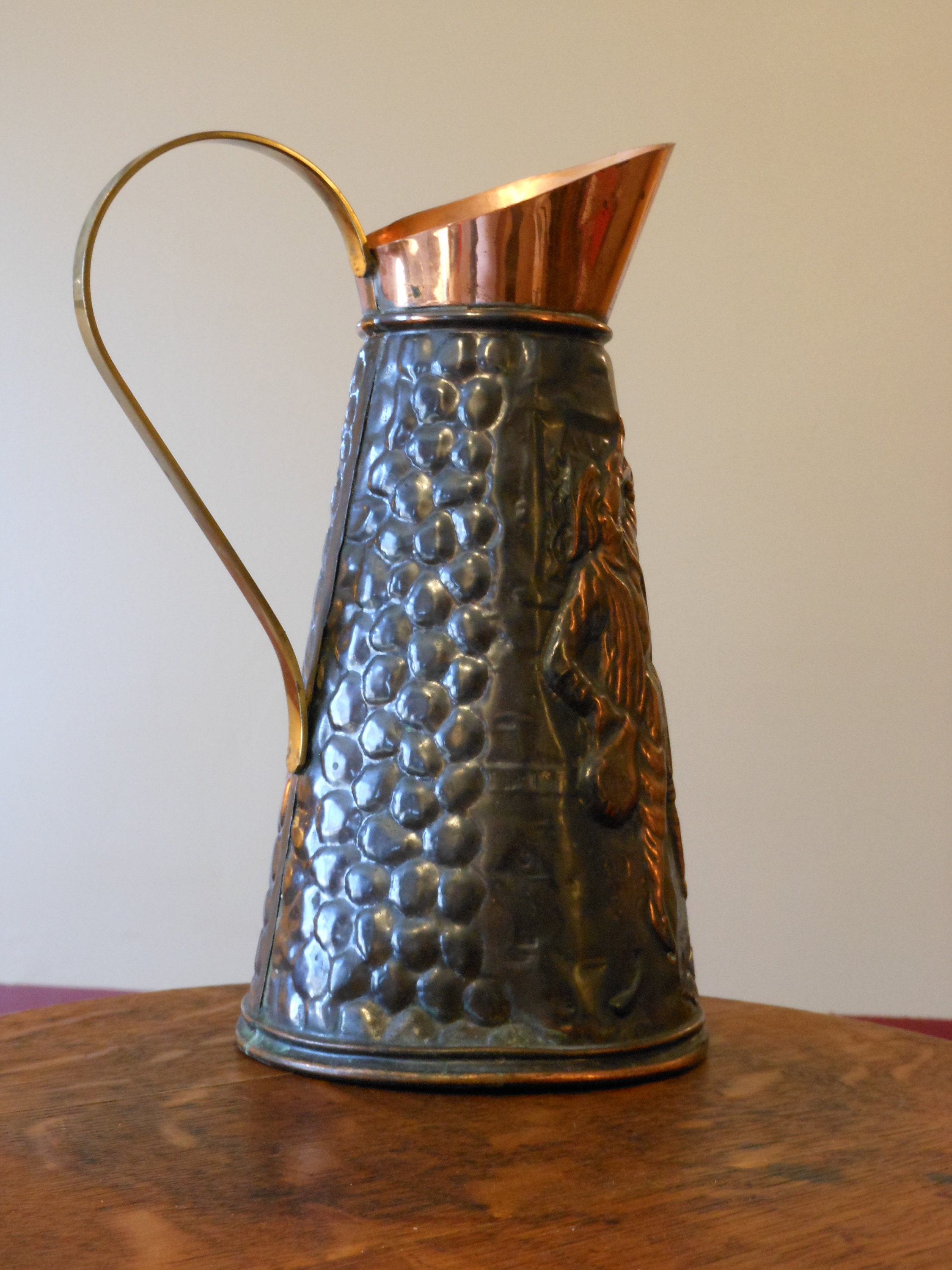 Vintage Embossed Solid Copper Dutch Pitcher