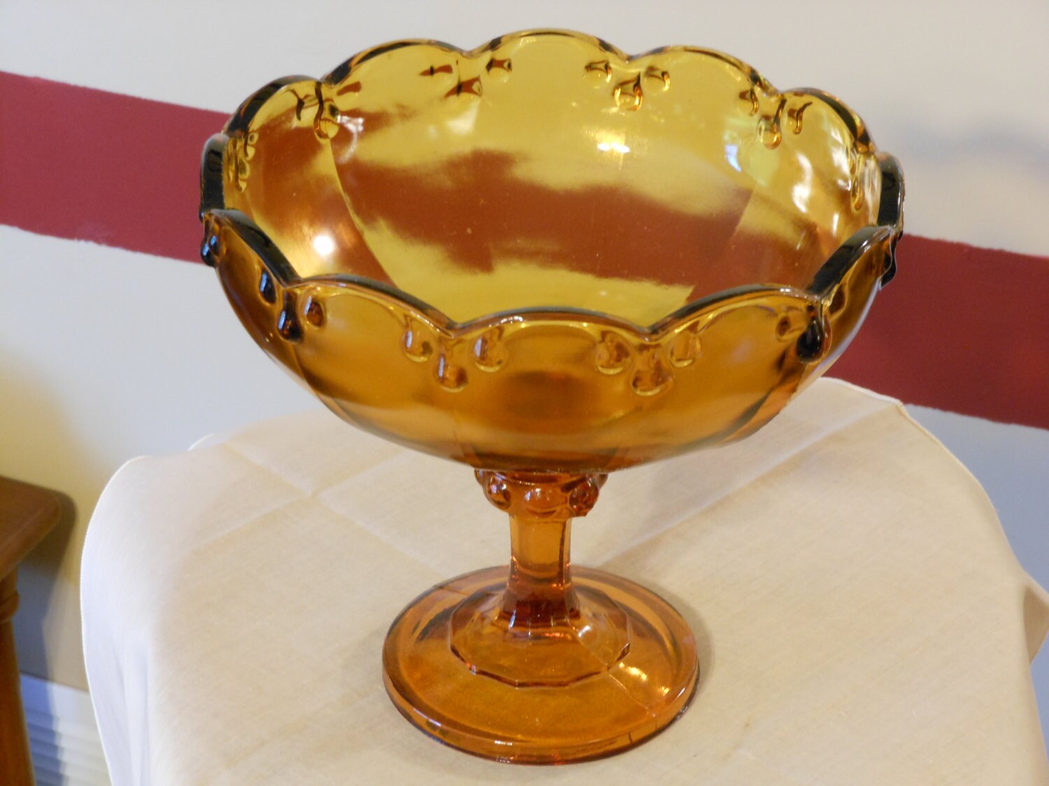 Large Vintage Amber Compote or Serving Dish
