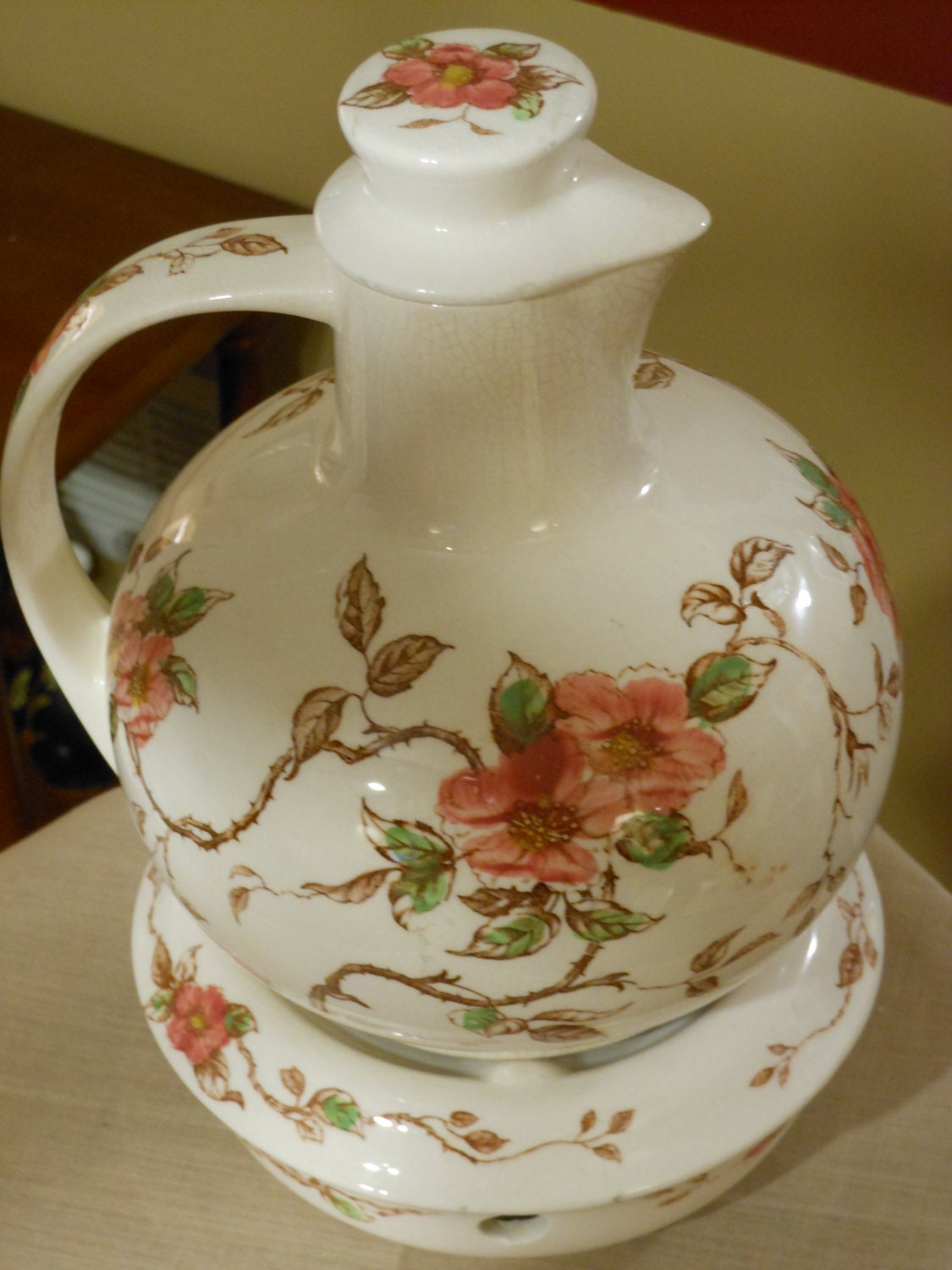Nasco Springtime Pattern Tea Pot with Lid and Warming Stand