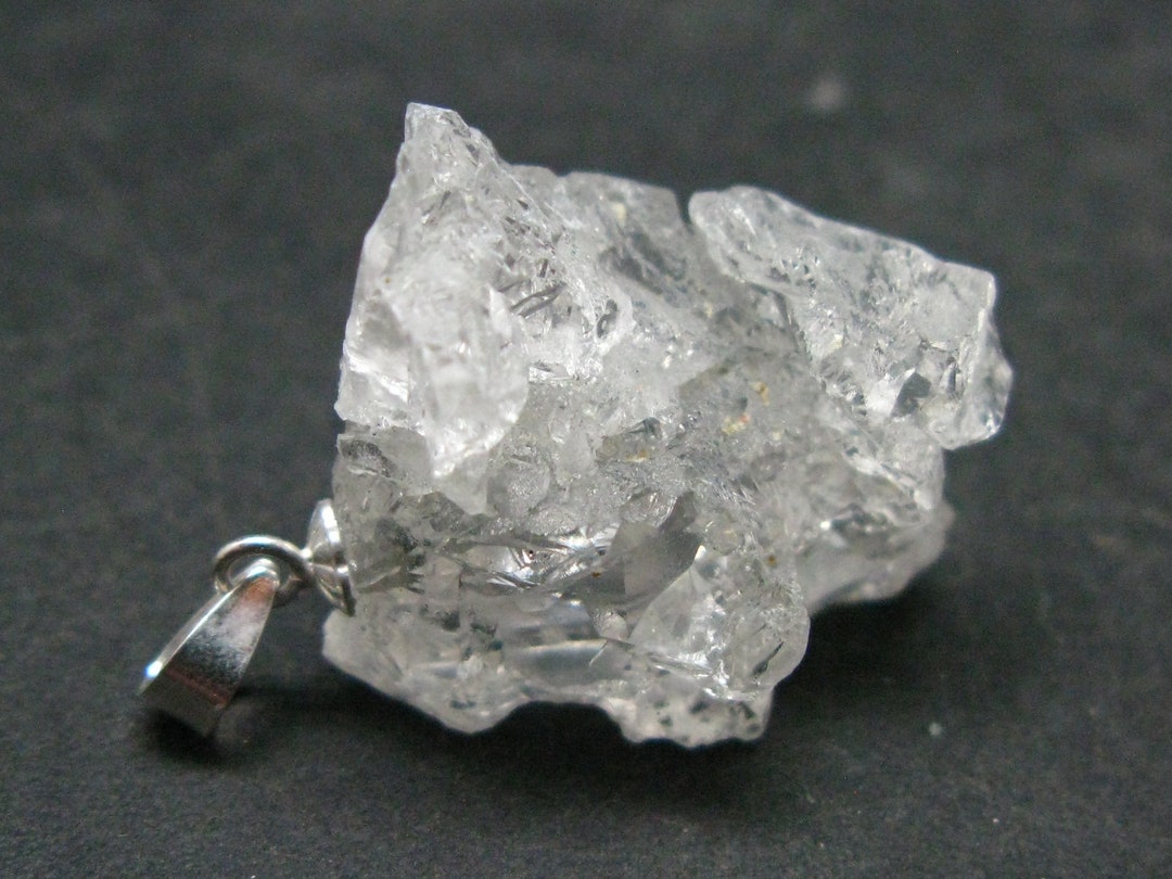 Gem-quality Etched Raw Clear Goshenite Beryl Crystal 925 Silver Pendant ...
