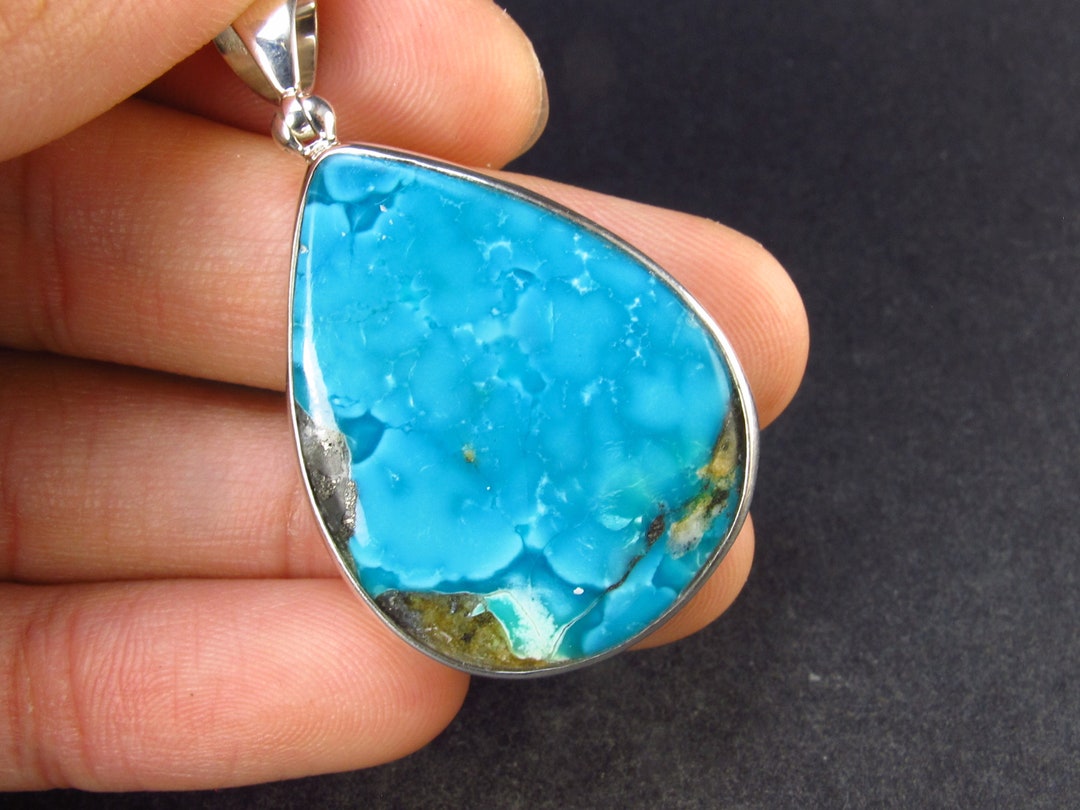 Amazing Large Intense Blue Genuine Turquoise 925 Silver Pendant 1.7 8.8 ...