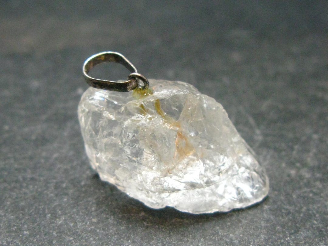 Gem-quality Etched Raw Clear Goshenite Beryl Crystal 925 Silver Pendant ...