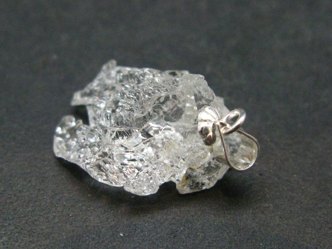 Gem-quality Etched Raw Clear Goshenite Beryl Crystal 925 Silver Pendant ...