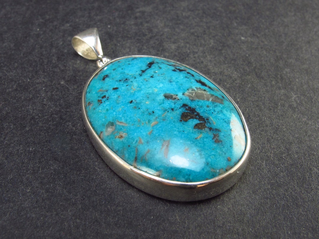 Amazing Large Intense Blue Genuine Turquoise 925 Silver Pendant 1.9 11. ...