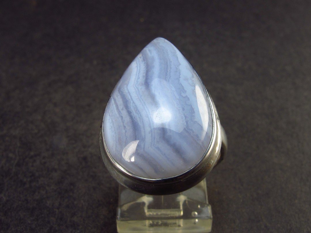 Gem of Ecology Natural Soft Blue Lace Agate Holly Agate Silver Ring ...