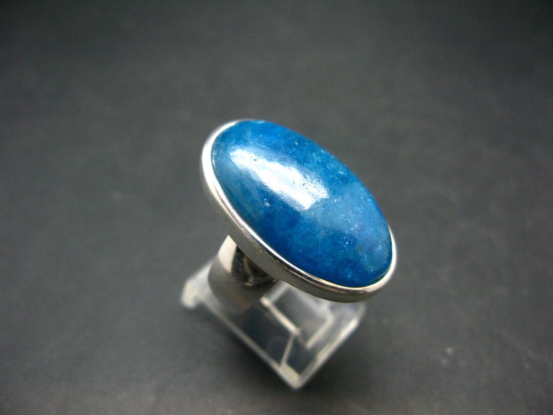 Natural Raw Gemmy Neon Blue Apatite Sterling Silver Ring From Brazil ...