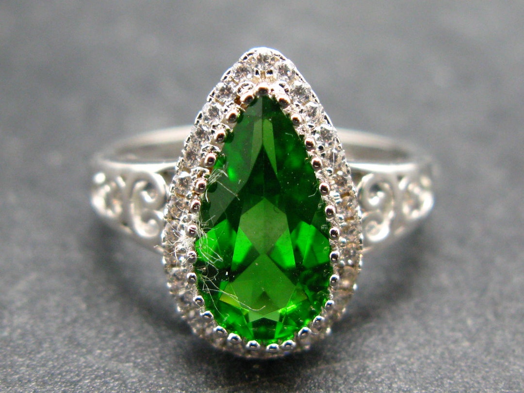 Helenite Gaia Stone Gem Sterling Silver Ring With CZ Accent From ...