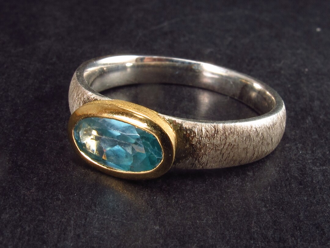 Starlight Gem Modern Style Design Gem Faceted Blue Zircon Ring in Matte ...