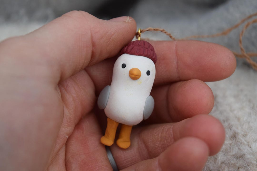 Seagull Ornament: Handmade Clay Sculpture With Beanie - Etsy