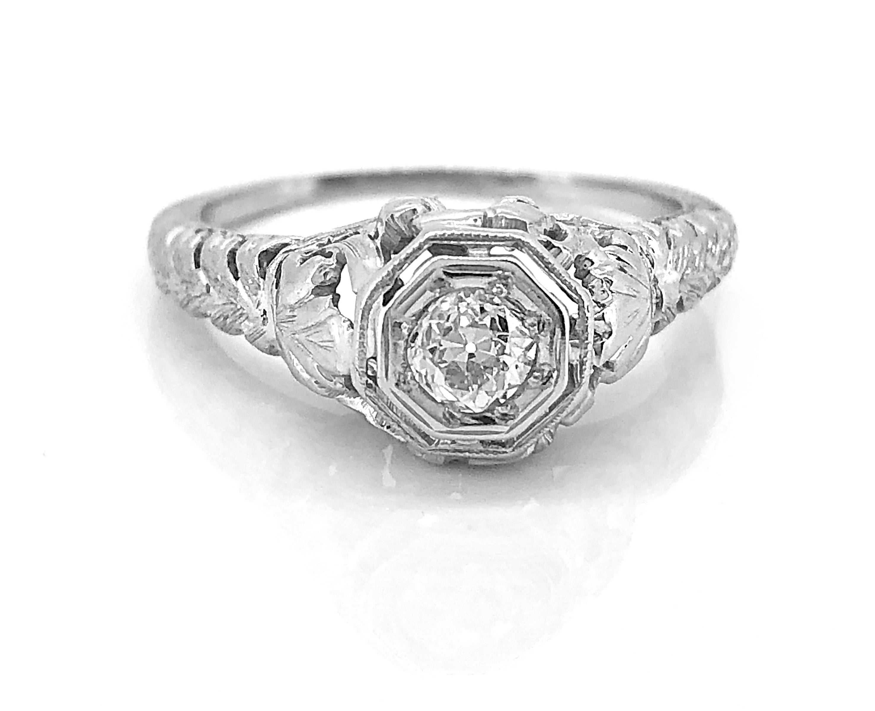 Art Deco Antique Engagement Ring .20ct. Diamond 18K White Gold | Etsy