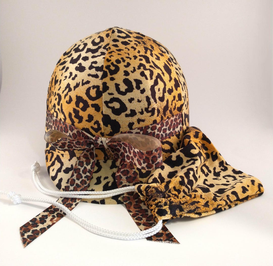 Leopard Print Lycra Horse Riding Helmet Cover With Matching Treat Bag ...