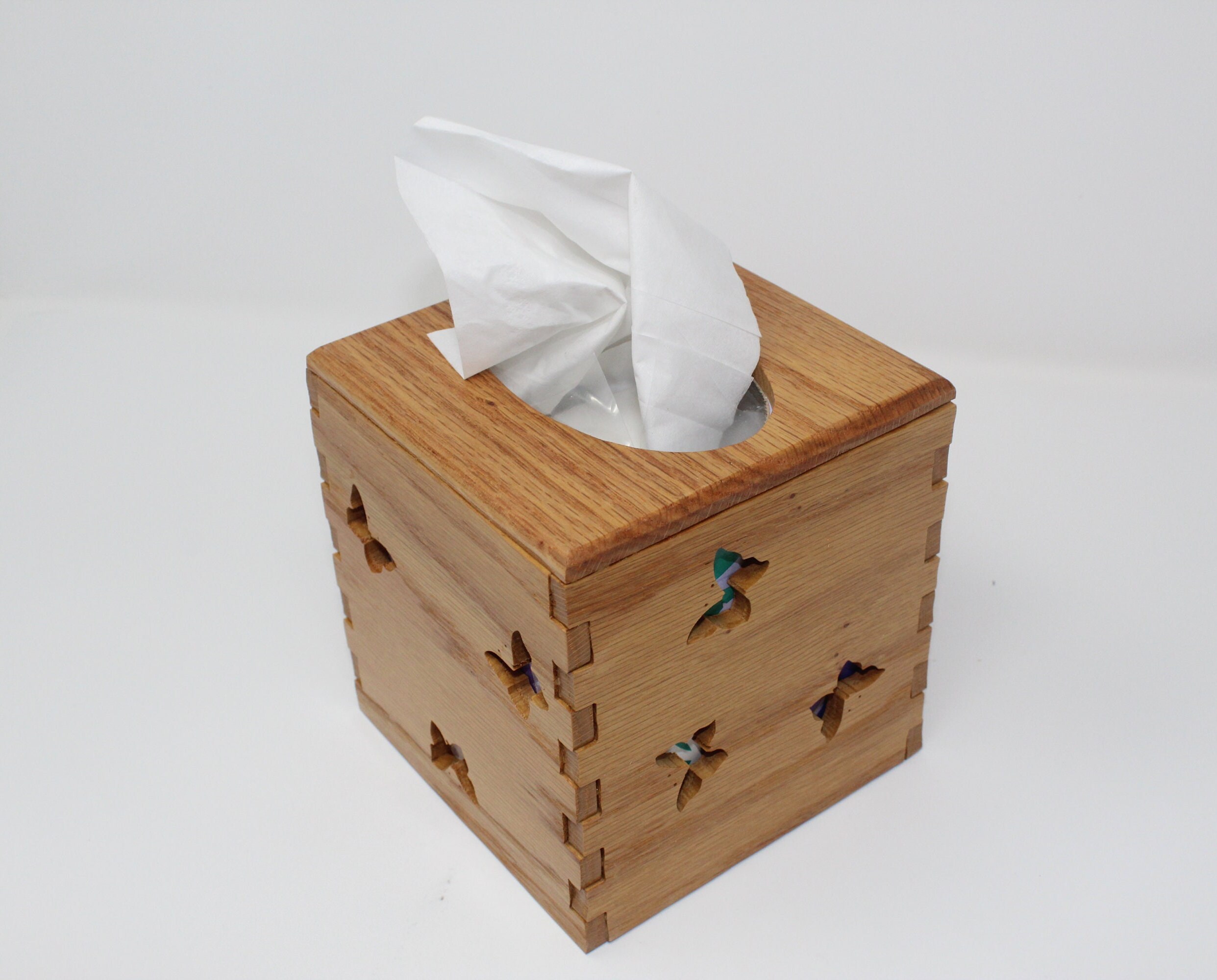 Oak Tissue Box Cover With Butterfly Cut Outs. Solid Wood Box Handmade ...