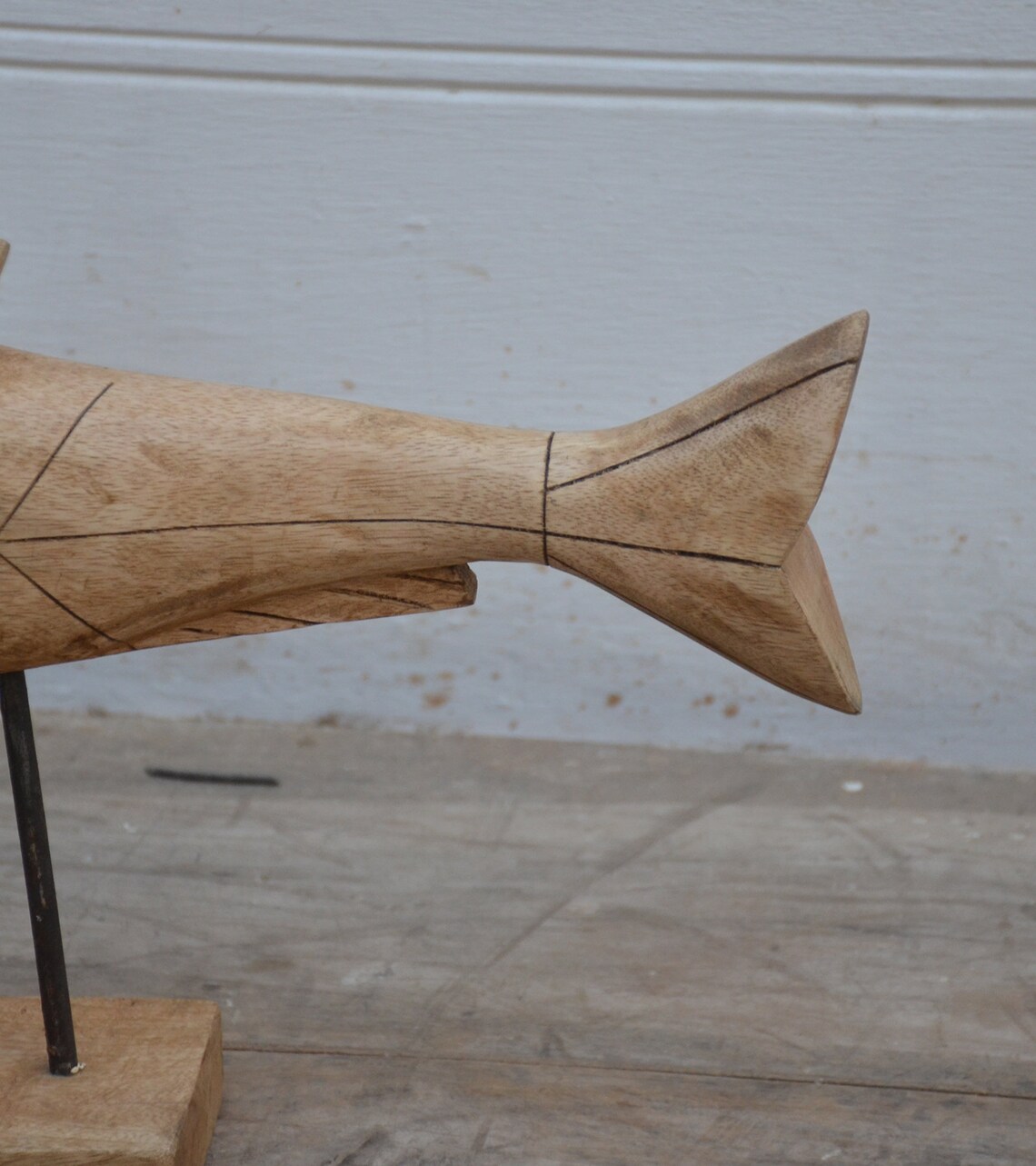 Hand Carved Wood Fish on Stand - Etsy