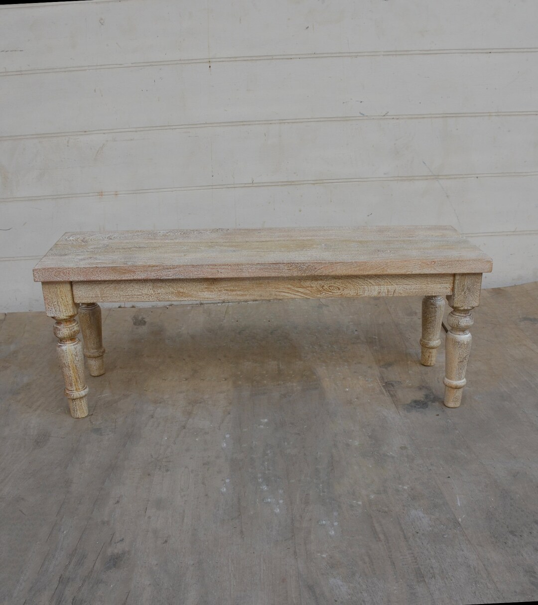 Solid Mango Wood Bench With Turned Legs - Etsy