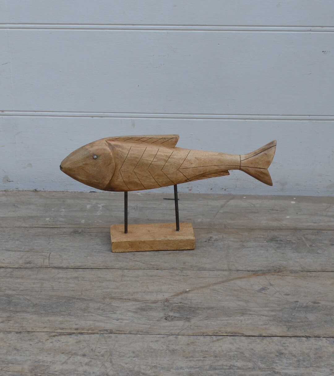 Hand Carved Wood Fish on Stand - Etsy