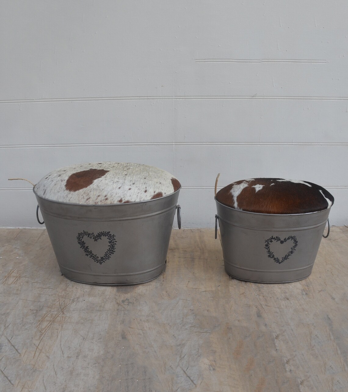 Farmhouse Metal & Cowhide Storage Baskets - Etsy