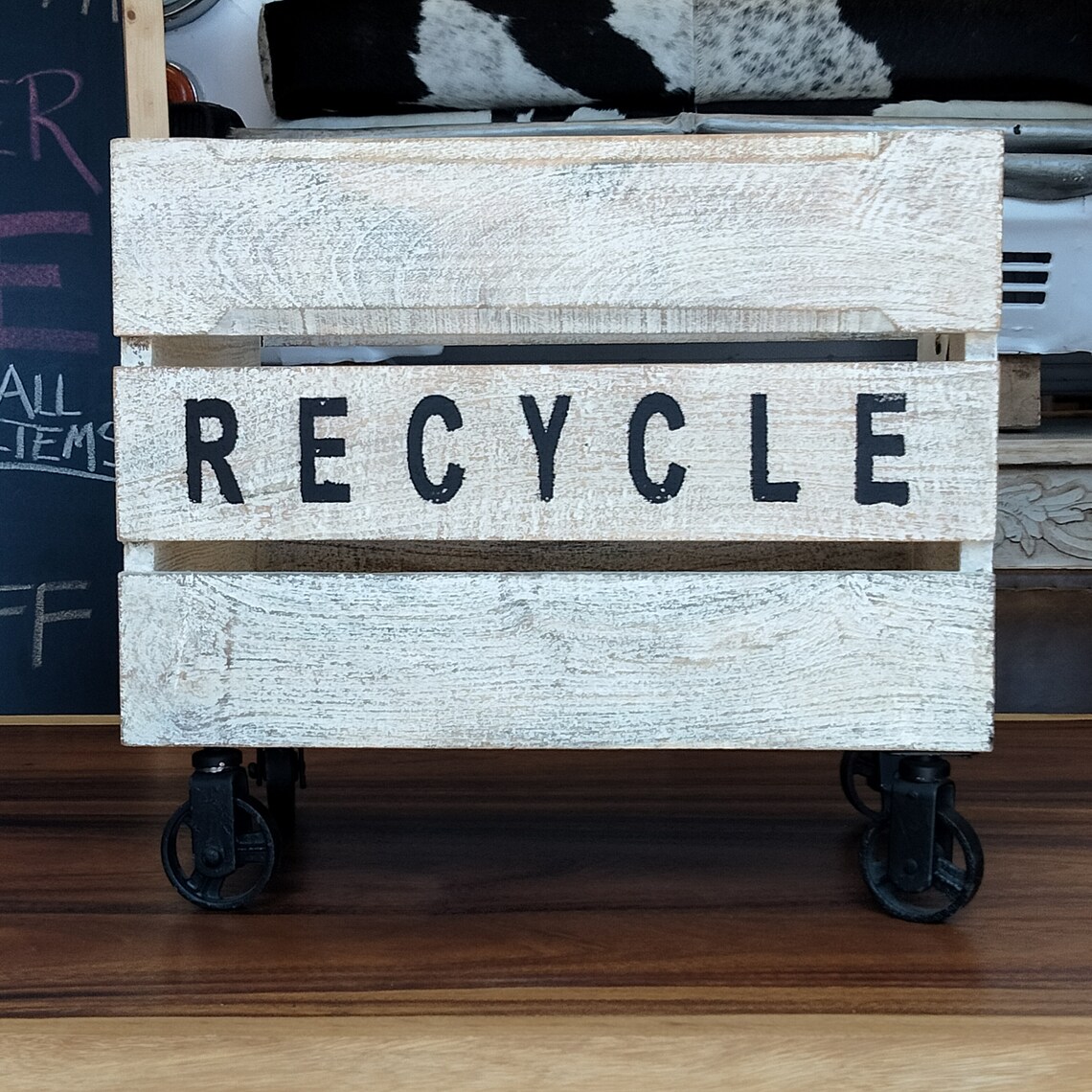 Solid Wood Crate on Wheels - Recycle - Etsy