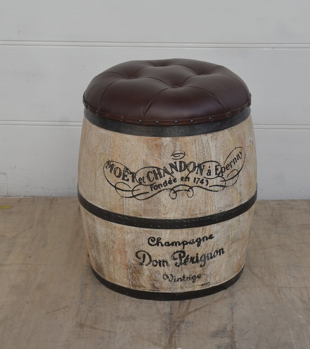 SOLID WOOD Mango Barrel W/ Full Hide Genuine Leather Seat Cushion - Top ...