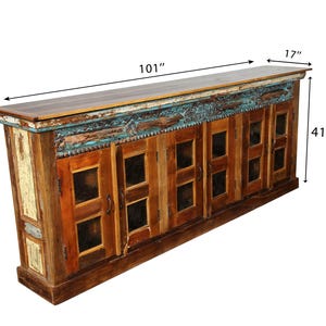 SOLID WOOD Reclaimed Teak TV Stand Entertainment Center Cabinet, Console (101.5")- Handcrafted ...