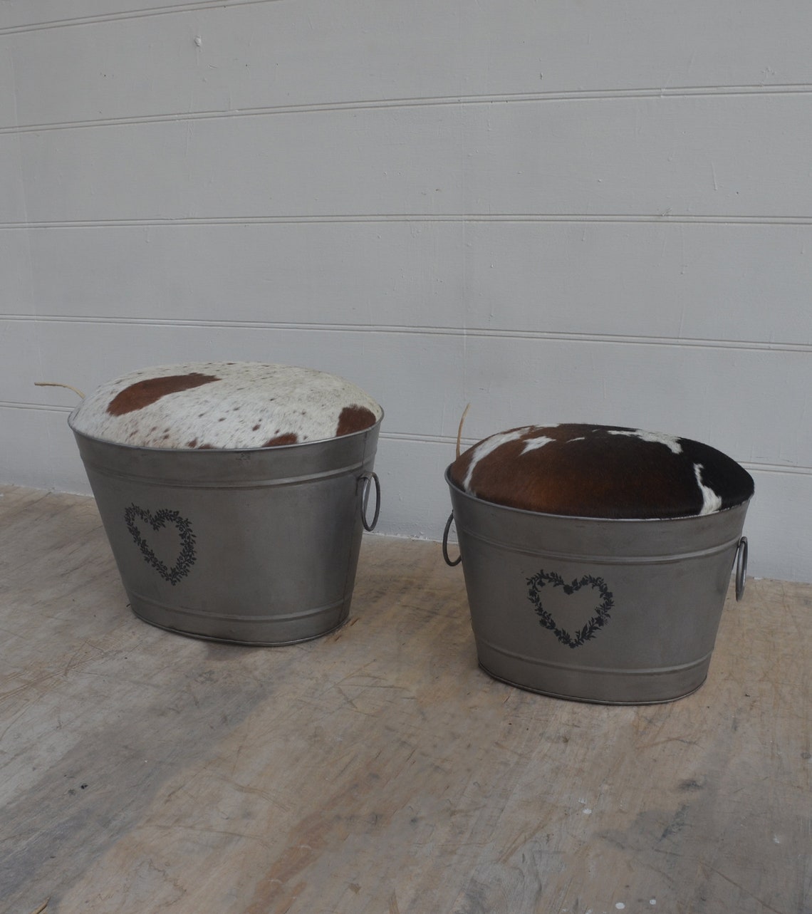 Farmhouse Metal & Cowhide Storage Baskets - Etsy