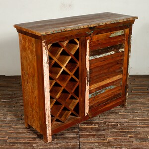 Reclaimed Wood Single Door Bar Cabinet With Wine Storage. Rustic. Multi ...