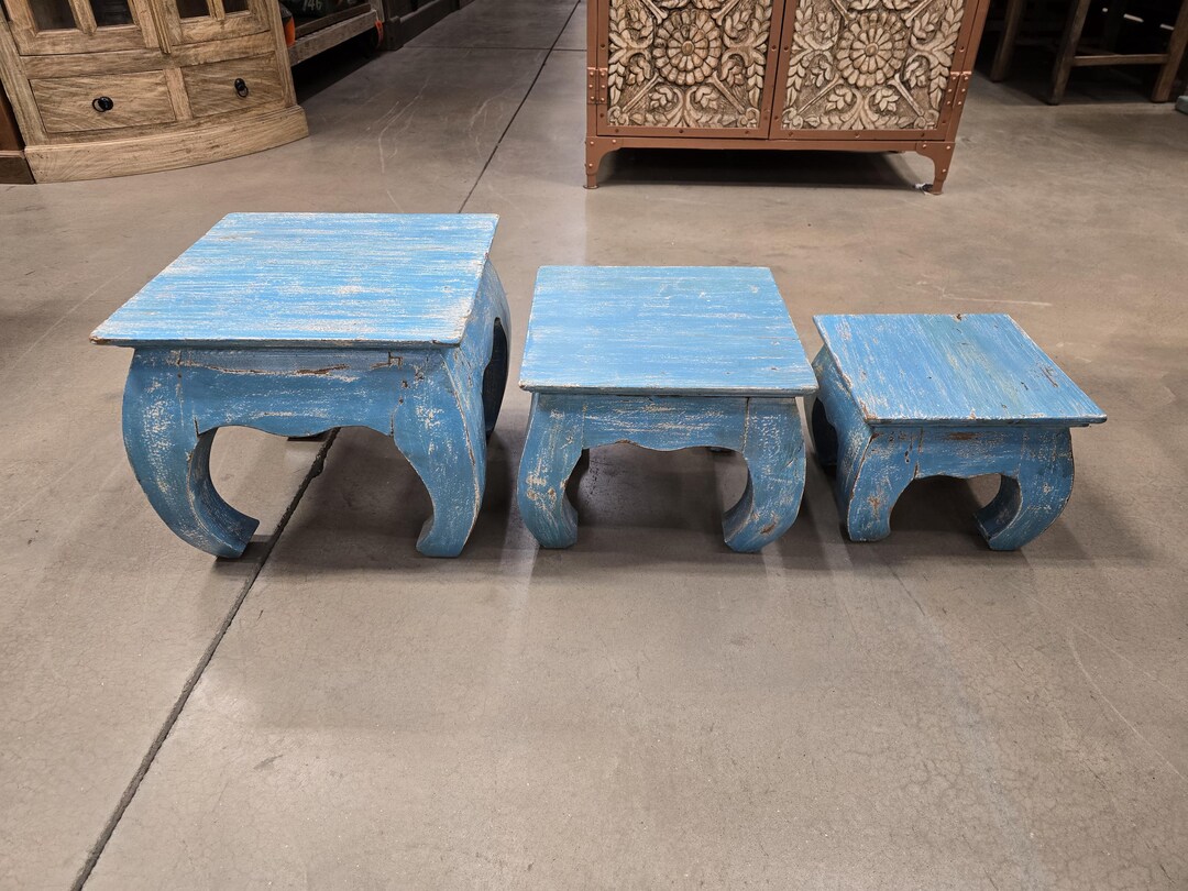 Set of 3 Blue End Tables/nesting Tables Made With Solid Wood. - Etsy