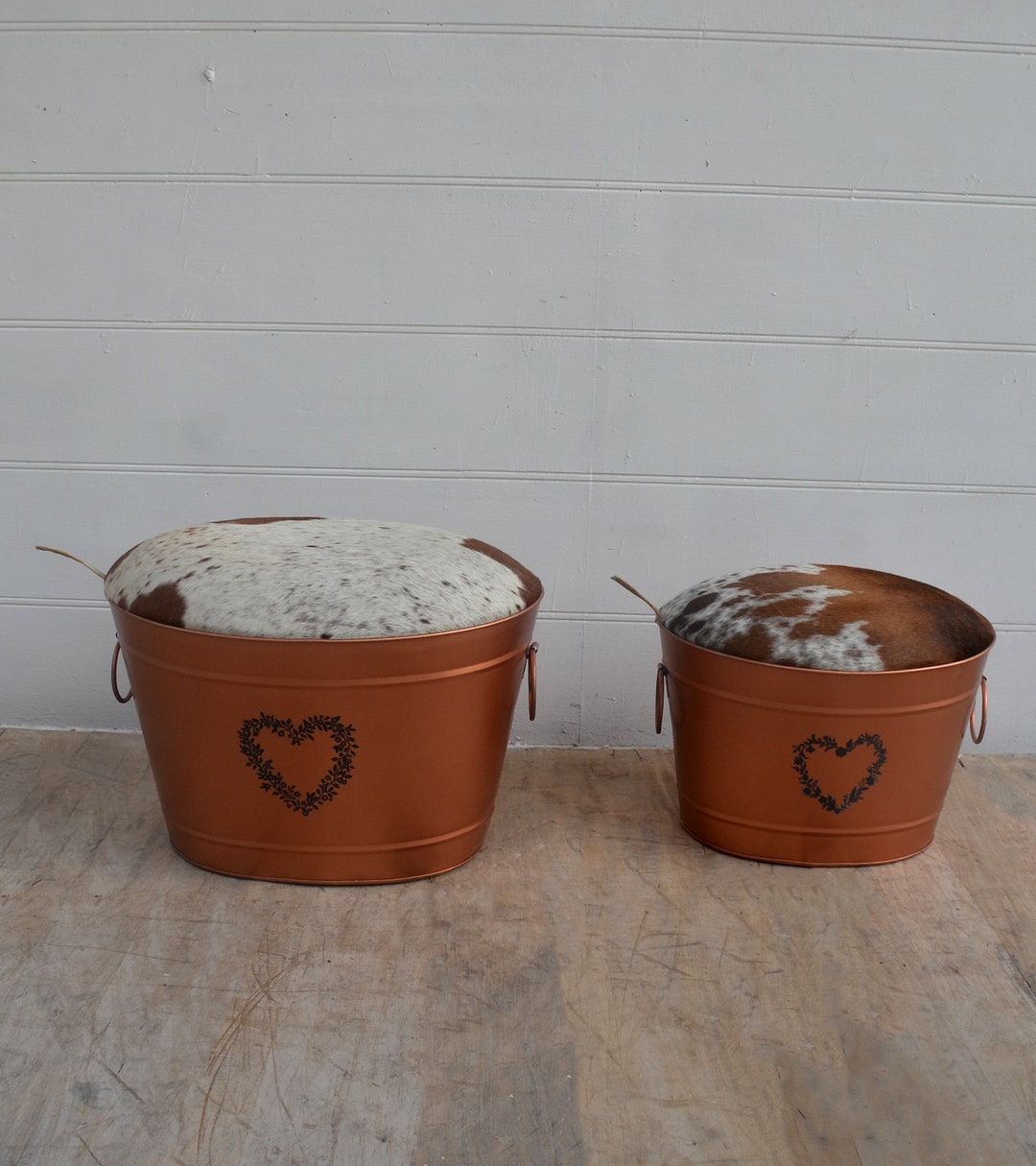 Farmhouse Metal & Cowhide Storage Baskets - Etsy