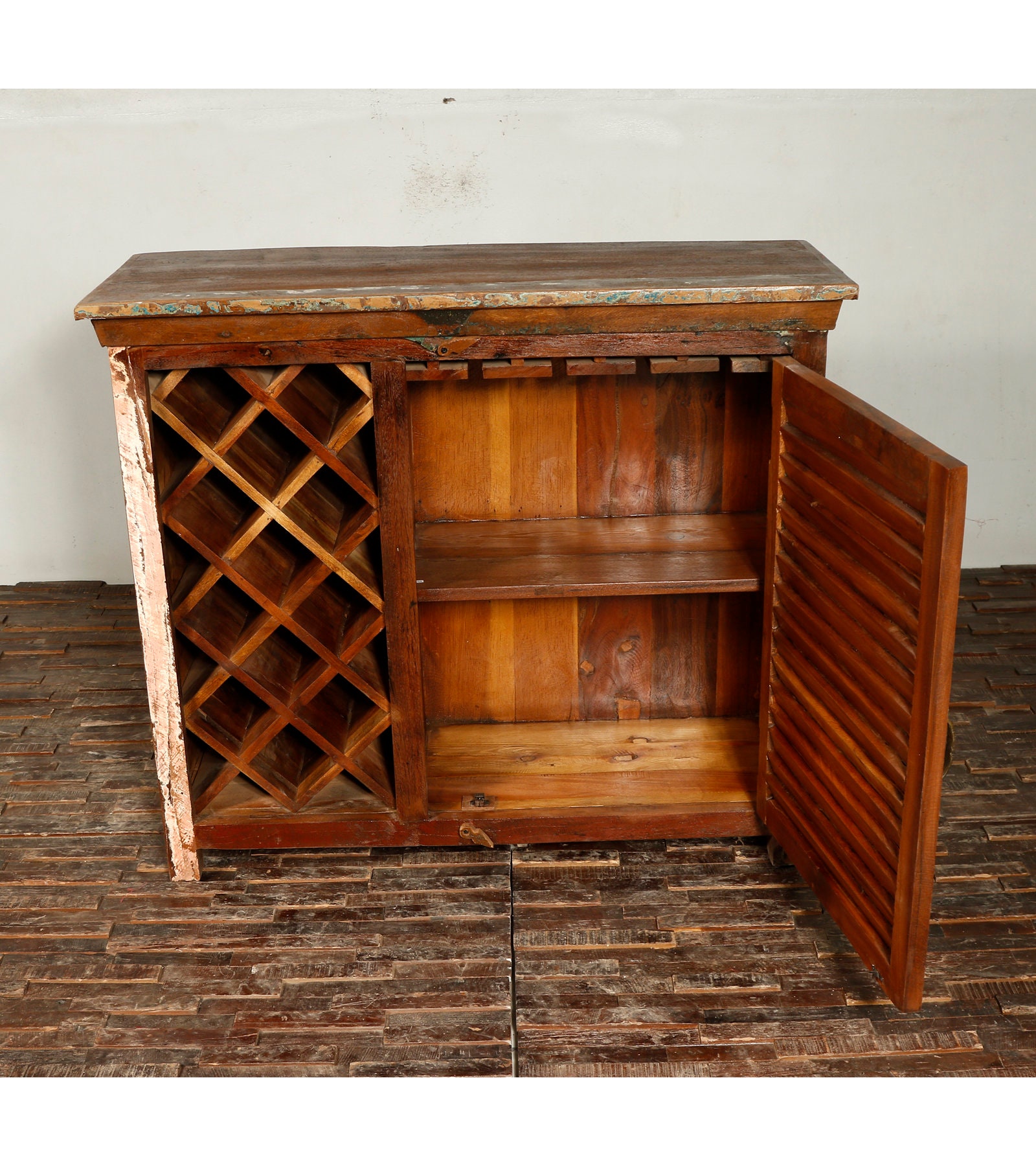 Reclaimed Wood Single Door Bar Cabinet With Wine Storage. - Etsy