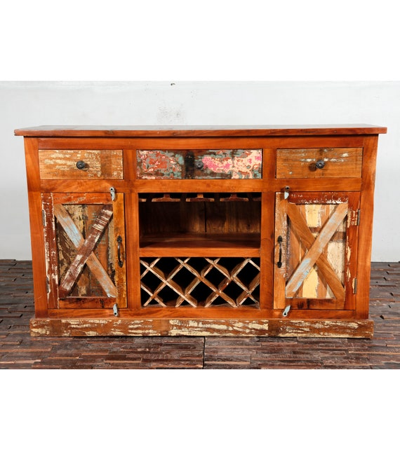 Reclaimed Wood Bar Cabinet With Wine Storage. Rustic. Multi Color Etsy