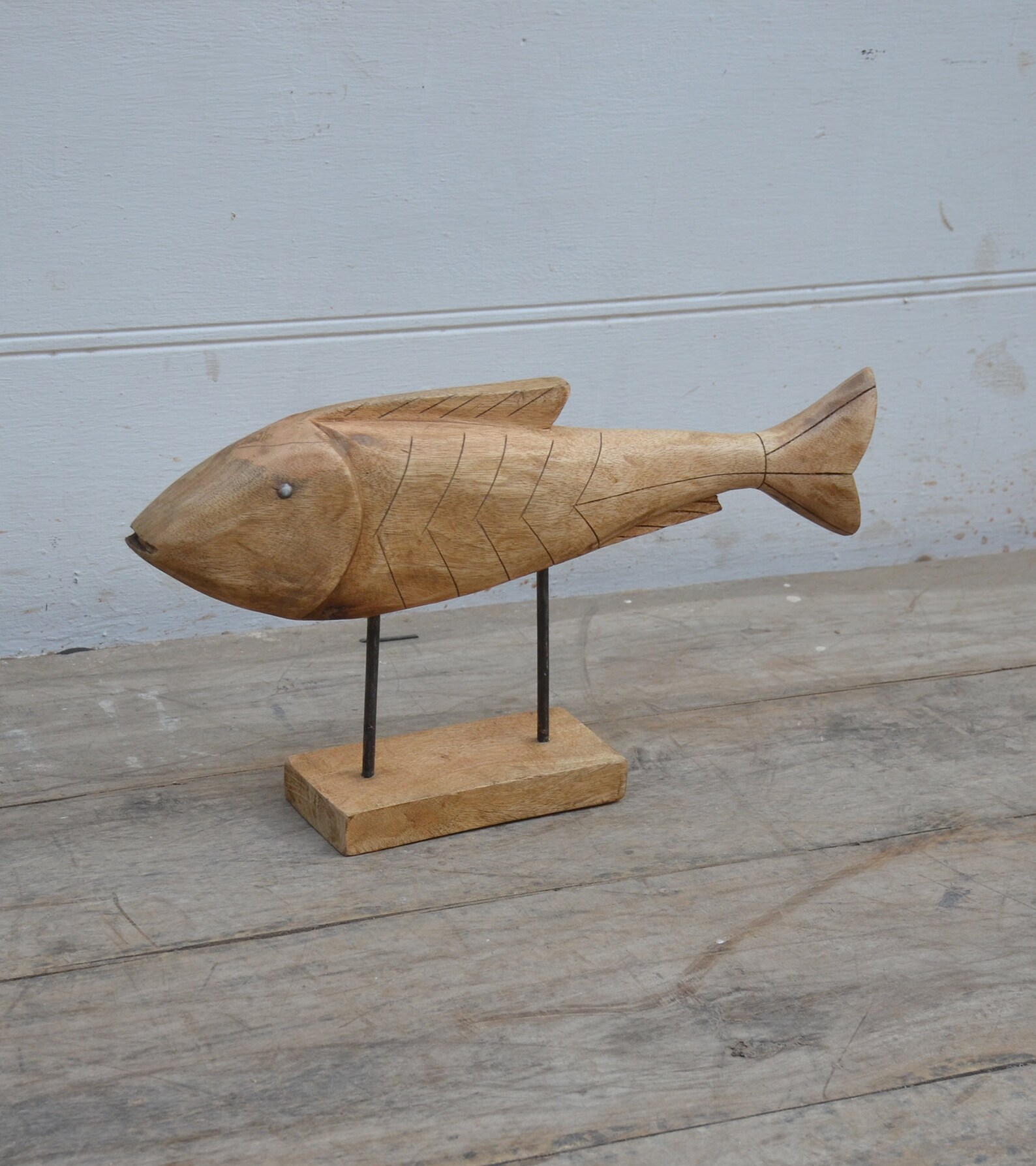 Hand Carved Wood Fish on Stand - Etsy