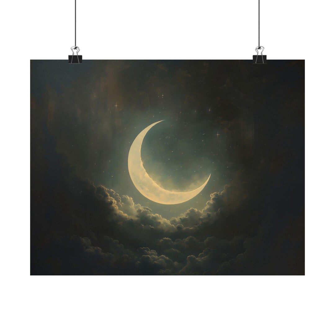 Crescent Moon Sky Poster Print Landscape Modern Painting, Outdoor ...