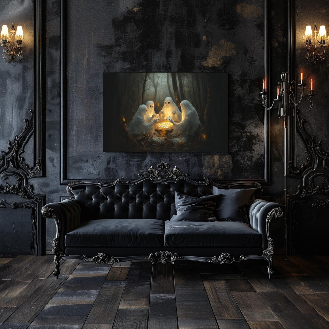 Ghost Card Games Forest Canvas Painting Fall Modern Painting, Halloween ...