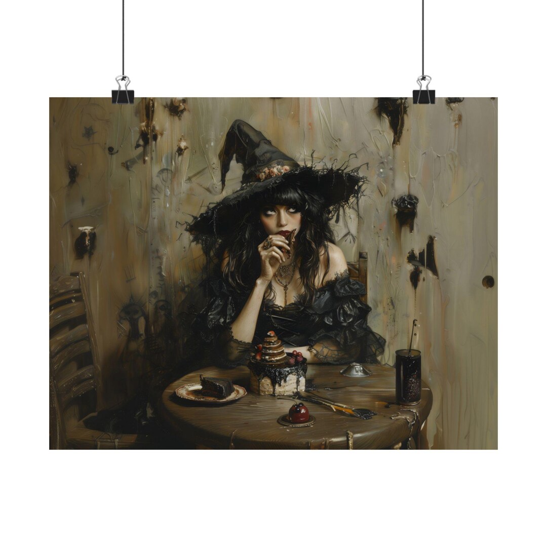 Witch Eating Spooky Cake Poster Painting Gothic Modern Painting ...