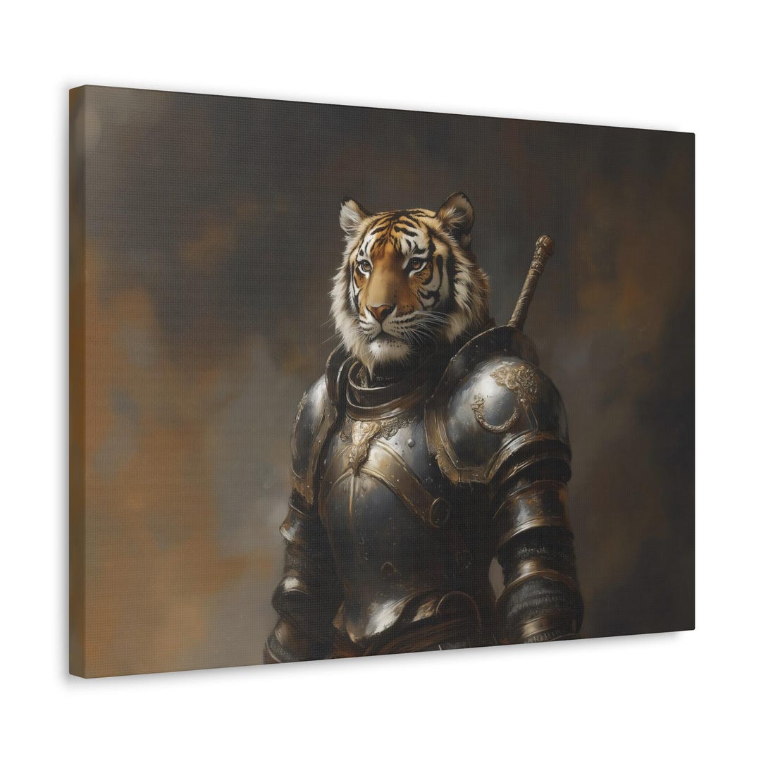 Maximalist Eclectic Medieval Tiger Knight Canvas Print Bold, Altered ...