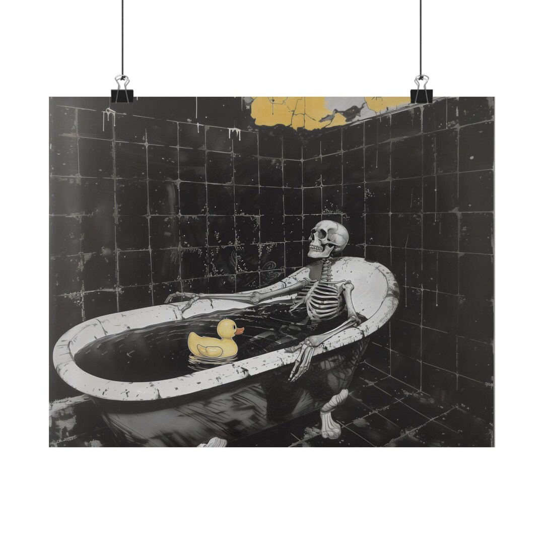 Skeleton in the Bath With a Rubber Ducky Poster Painting Gothic Modern ...