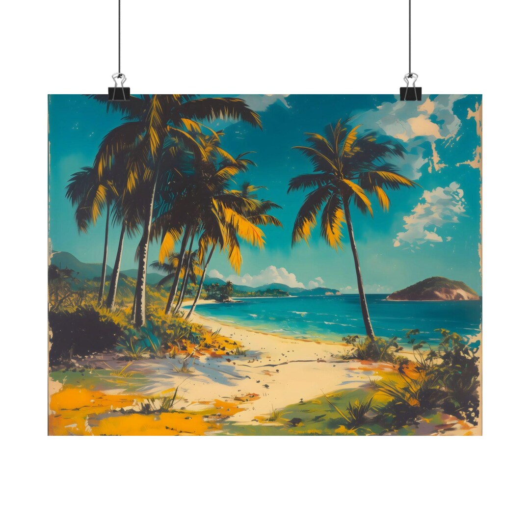Beach Scene Poster Print Vaporwave Landscape Modern Painting, Fantasy ...